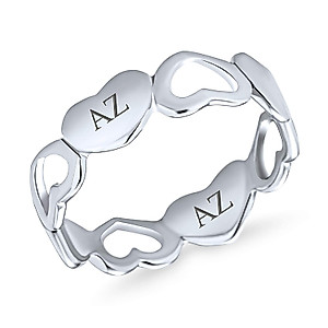 Personalized BFF Friendship Alternating Romantic Open Heart Eternity Band Promise Ring For Women Teen Girlfriend .925 Sterling Silver Customizable