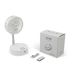 INNO Portable Fan & Essential Oil Diffuser – Foldable Standing or Desk Fan with Night Light, Air Diffuser, Humidifier – 24 Hr. Run Time, Peach Pink