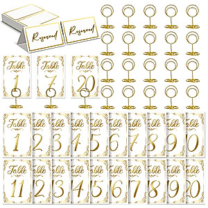 GGSTDDUP Wedding Table Numbers 1-20 with Place Cards and Table Number Holders, Elegant Gold Table Numbers for Wedding, Anniversary, Party