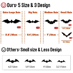 100 Pcs Bats Halloween Decoration 3D Bats Wall Decor PVC Wall Bats Stickers for Halloween Home Bathroom Indoor Decorations