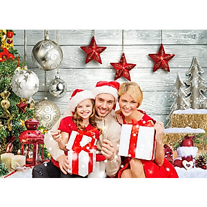 CYLYH 7X5FT Christmas Backdrop White Wood Floor Photography Backdrop Winter Snow Christmas Balls Xmas Tree Gift Family Party Photo Background New Year Party Banner Backdrop D551