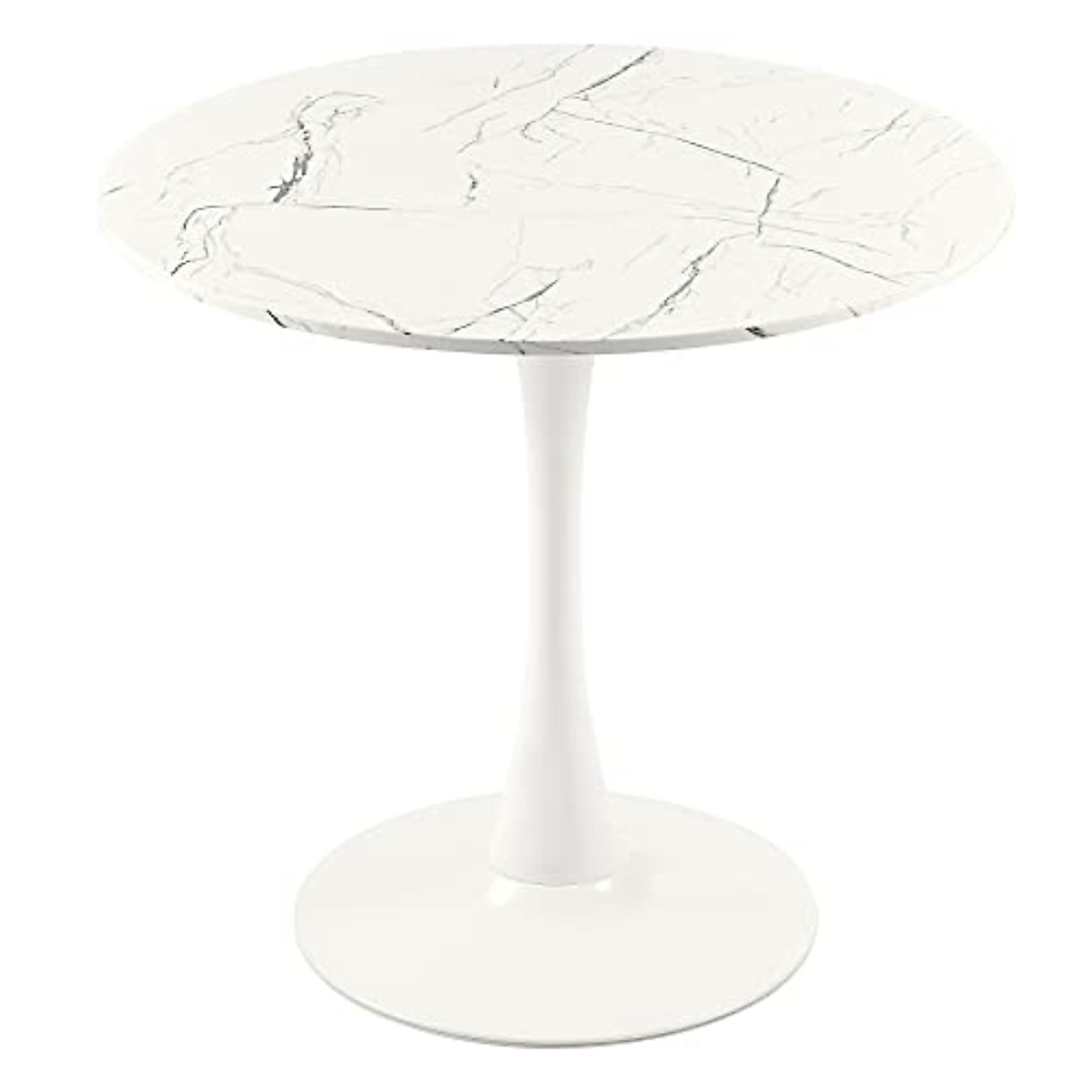 VONLUCE 32 Inch Round Dining Table with Faux Marble Top for Kitchen Bar Patio and More, Modern Small Coffee Table Living Room Accent Table with Tulip Style Metal Base and 165lb Capacity for 2-4, White