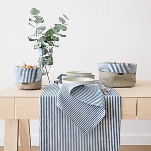 LinenMe Blue Striped Linen Cotton Basket Jazz, Small (6 x 8)