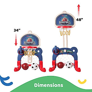 Dazmers 3-in-1 Kids Sports Playset - Basketball Hoop, Soccer Goal, and Ring Toss Game - Ideal Indoor and Outdoor Fun for Energetic Kids - Promotes Physical Activity for Toddlers - 18.5 x 6 x 21.75