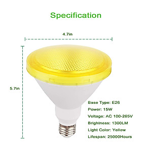 GREENIC Yellow LED Light Bulb, 2 Pack Par38 15W (100W Equivalent) 1300lm, E26 Medium Base Flood Light Bulb for Outdoor, Indoor, Porch, Patio, Yards, Home
