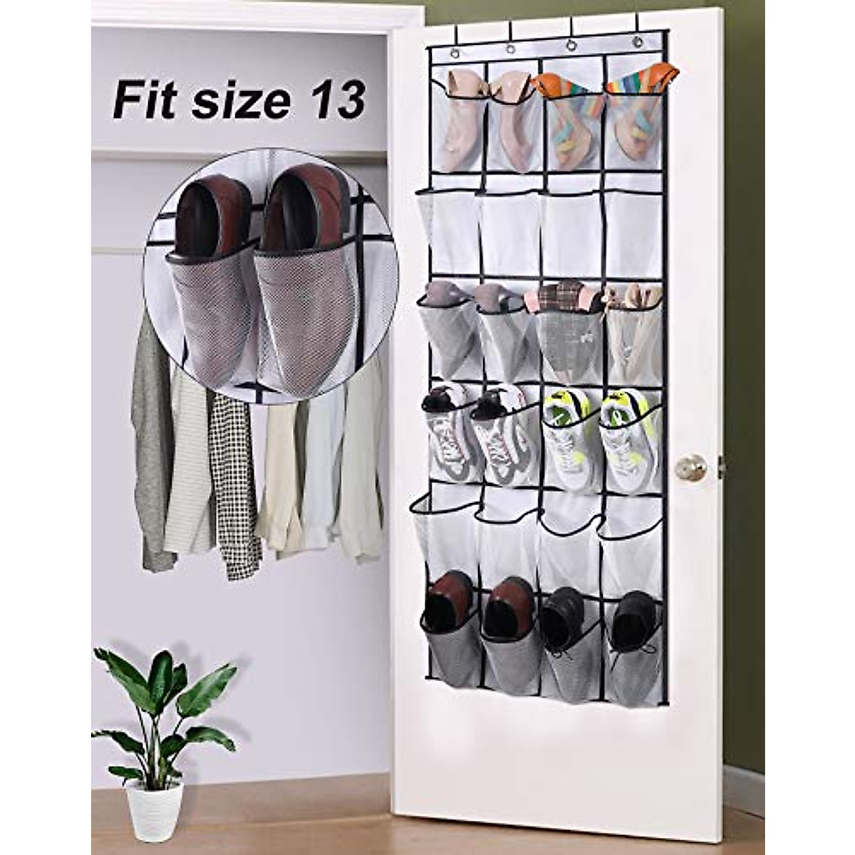 MISSLO 30 Large Pockets Dual Sided Hanging Shoe Organizer for Closet and 24 Large Mesh Pockets Door Shoe Organizer