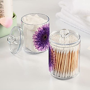 Sletend 2 Pack Plastic Qtips Holder Purple Chrysanthemum Bathroom Container Storage Holder Vanity Canister Jar for Cotton Swabs,Bath Salts,Makeup Sponges,Hair Accessories
