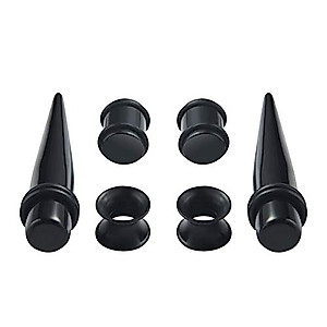 JDXN Acrylic Ear Stretching Kit Tapers Plugs Silicone Tunnels Gauges Expander 14G-00G Jewelry 50 Pieces Set (black)