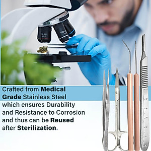 A2ZScilab Plant Study & Plant Research Kit, 17 PC - Botany Dissection kit for Lab and Field Study - Stainless Steel Scissors Forceps Scalpel Handle Glass Dropper + FREE Sharp Blades & Ruler in a Case