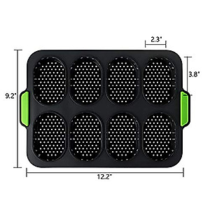 TOPZEA Set of 2 Silicone Baguette Pan, Nonstick French Bread Bake Mold, 8 Gutter Perforated Ham Burger Buns Sandwich Rolls Pans, 3 Wave Long Loaf Toast Mold Baking Tray for Oven Baker