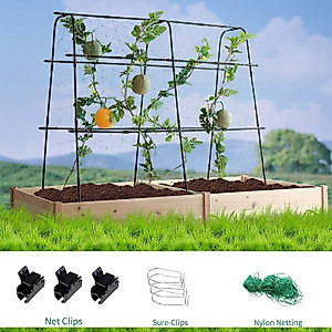 Lalahoni Garden Cucumber Trellis for Climbing Plants Outdoor, 5.3 FT Tall Metal Arch Plant Support for Vegetable Fruit Flower Vine Plant, Pea Tunnel A-Frame Trellis for Raised Bed, with Garden Netting