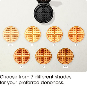 Chefman Anti-Overflow Belgian Waffle Maker w/Shade Selector, Temperature Control, Mess Free Moat, Round Nonstick Iron Plate, Cool Touch Handle, Measuring Cup Included, Black Stainless Steel