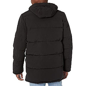 Tommy Hilfiger mens Arctic Cloth Full Length Quilted Snorkel Jacket Down Alternative Outerwear Coat, Black, Large US