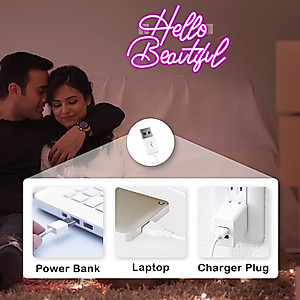 LooKLight Hello Beautiul Neon Sign,Pink Neon Light,Led Light Up Neon Light,Neon Signs Wedding for Wall Decor,USB Connectivity Led Neon Signs For Wedding,Engagement,Birthday Party,Girl Bedroom
