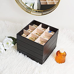 ProCase Jewelry Organizer Jewelry Tray Jewelry Drawer Inserts, Set of 5 Stackable Jewelry Drawer Dividers Container Necklace Display Trays Storage Box for Dresser Earring Rings Bracelet - Black