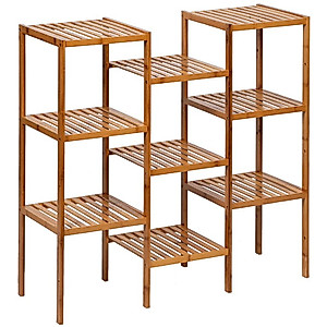 9-Tier Bamboo Bathroom Shelf, Customizable Shelving Unit, Multifunctional Storage Rack, Floor Standing Shelving Unit, Bathroom Shelves Organizer, Wood Corner Rack, for Kitchen, Livingroom, Bedroom