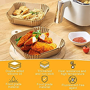 Air Fryer Liners Disposable 7.9 Inch Square 100pcs Easy Cleanup Non-stick Oil-proof for Frying, Baking,Cooking, Roasting