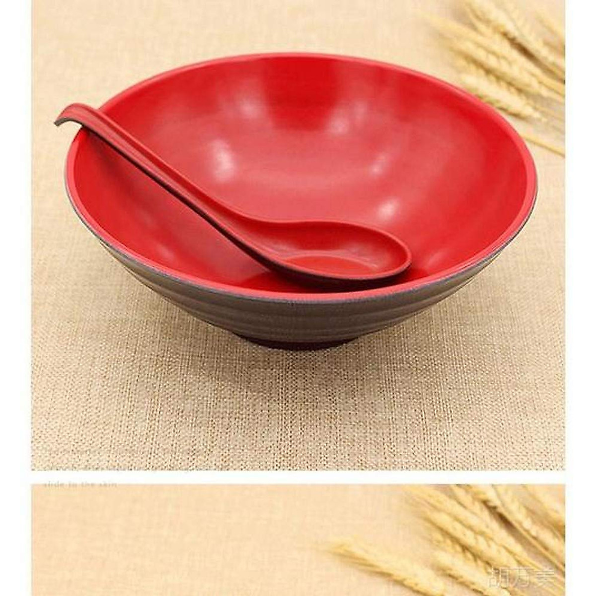 JapanBargain 4623, Set of 2 Soup Spoons wiht Hook Asian Japanese Chinese Wonton Soba Rice Pho Ramen Noodle Soup Spoons, Black/Red Color
