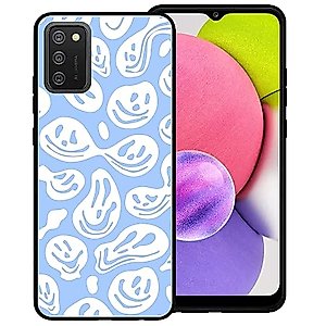 zaztify Phone Case for Samsung Galaxy A04, Pastel Light Blue White Funny Trippy Dripping Smile Melted Hippie Smiling Skull Ghost Face Cute Shockproof Protective Anti-Slip Soft Cover Shell