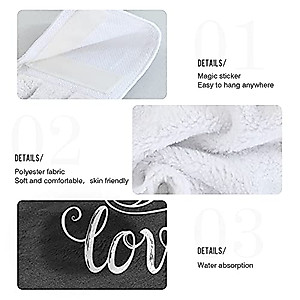 Oarencol Live Laugh Love Heart Black Kitchen Hand Towel Absorbent Hanging Tie Towels with Loop for Bathroom 2 Pcs