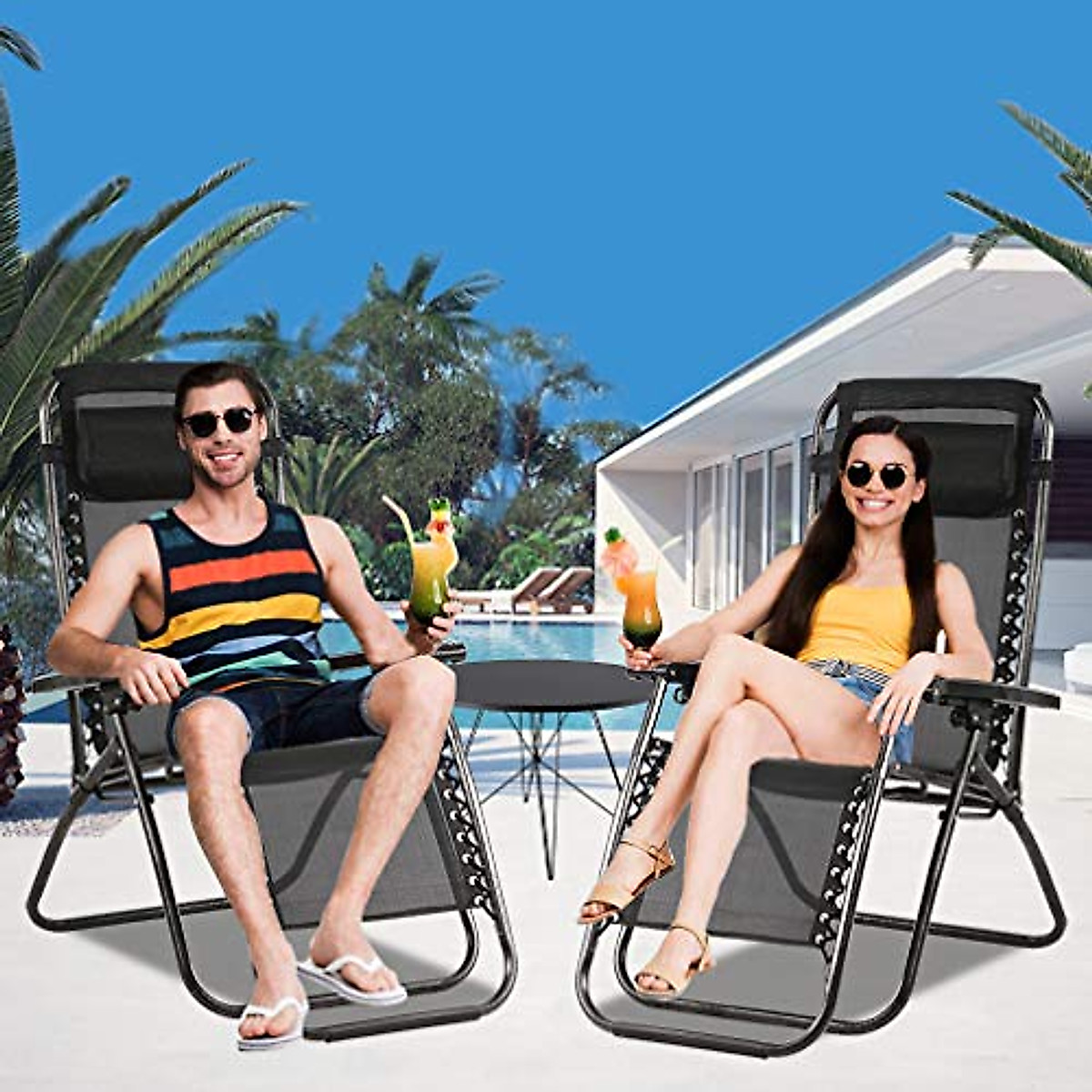 Zero Gravity Chair Patio Chair Lounge Chair Chaise Recliner 2 Pack Outdoor Folding Adjustable Heavy Duty Zero Gravity Chair with Pillows for Patio, Pool, Beach, Lawn, Deck,Yard - Black