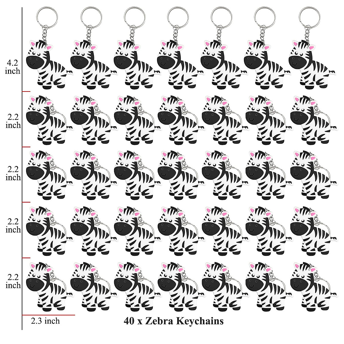 Elecrainbow 40 Pack Zebra Keyring Pack Party Favor for Zebra Lover, Guest Return Gift, Wild Animal Themed Party, Baby Shower, Birthday