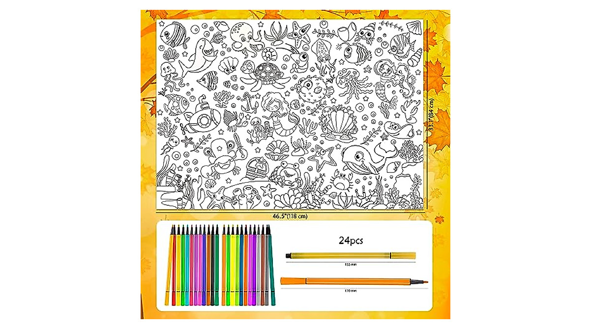 HOWAF Jumbo Fall Coloring Poster with 24 Pens
