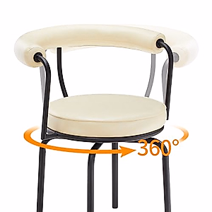 Art Leon Swivel Dining Chairs, Set of 2, Faux Leather Upholstered Dining Room Chairs, Modern Accent Armchairs with Black Metal Legs for Kitchen Living Room Bedroom, Off White