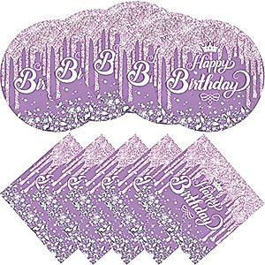 Purple Birthday Party Supplies, 20 Plates and 20 Napkins, Purple Theme Birthday Party Decorations for Girl Women Wedding Bday Party Supplies