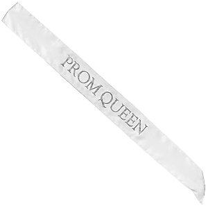 Anderson's White Satin Prom Queen Sash - Silver Lettering, Prom Sash for Prom Court, High School Dance, Party, Costume, Event