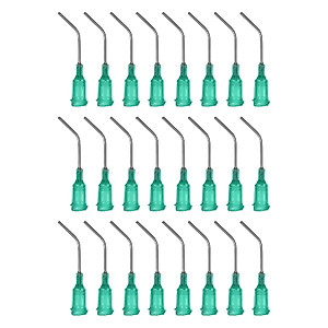 HARFINGTON 24pcs Blunt Tip Dispensing Needle 18 Gauge 1 Inch Screw Interface Bent Flow Design Bent Dispensing Tips with Luer Lock for Adhesive Glue Dispensing, Green
