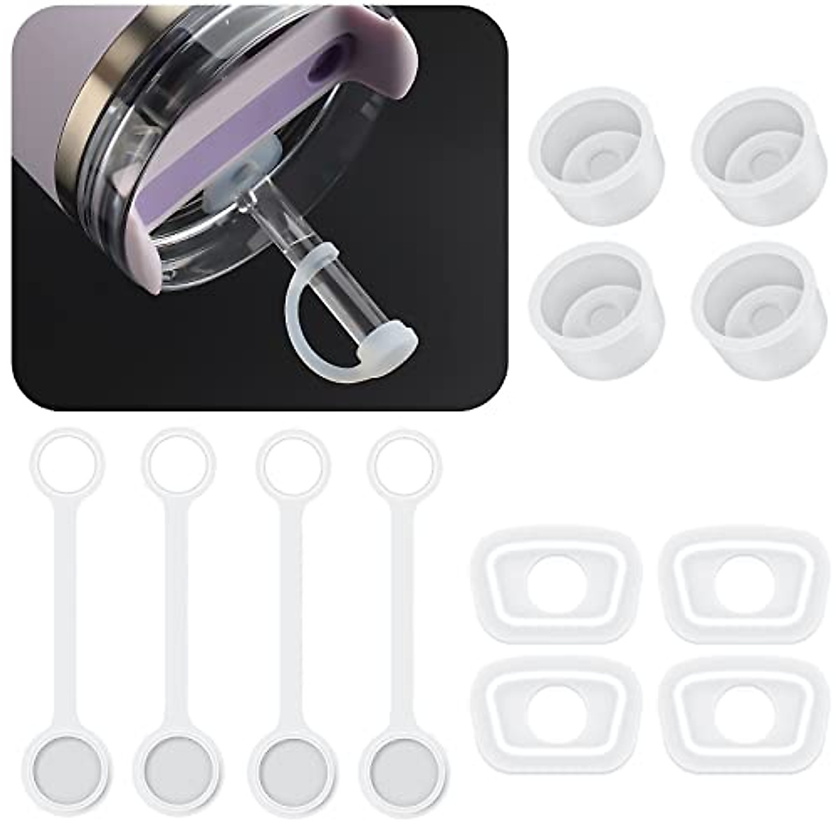 4 Sets Silicone Spill Stopper for Stanley 40/30 oz Quencher H2.0 Tumbler with Handle including 4 Straw Cover Sets 4 Round Leak Stoppers 4 Square Spill Stoppers for Stanley Cup Accessories Dust-proof