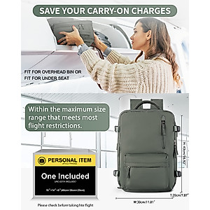 VECAVE Carry On Backpack for Women,Large Travel Backpack Flight Approved,Waterproof 17 Inch Laptop Backpack Business Work Backpacks Men Mochila De Viaje DarkGreen