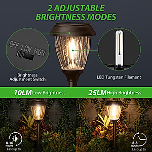 XMCOSY+ Solar Lights Pathway Outdoor - 2 LED Modes 10/25 LM Solar Powered Yard Garden Lighting, Waterproof IP65 Glass Stainless Steel Landscape Lights for Driveway Walkway Sidewalk Decor (Warm White)
