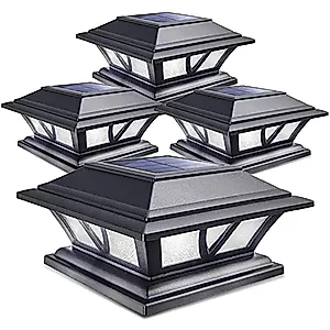 SIEDiNLAR Solar Post Lights Outdoor 2 Modes LED Deck Fence Cap Light for 4x4 5x5 6x6 Posts Patio Garden Decoration Warm White/Cool White Lighting Black (4 Pack)