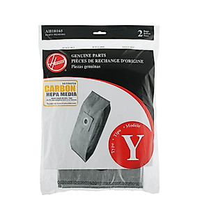 Hoover Type Y Pleated Carbon HEPA Bag Replacement for Upright Vacuum Cleaner, 2 Pack, AH10165, Gray, 2 Count