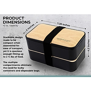 Bento Box Adult Lunch Box Containers - 42oz Japanese style Bento Lunch Box for Adults or Kids with Cutlery, Chopsticks, Sauce Container and Bento Bag - Leak proof, Dishwasher, Freezer, Microwave safe