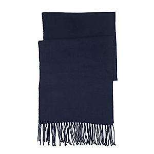 Achillea Solid Color Cashmere Feel Winter Scarf Unisex Soft & Warm Plain Scarf (Navy)