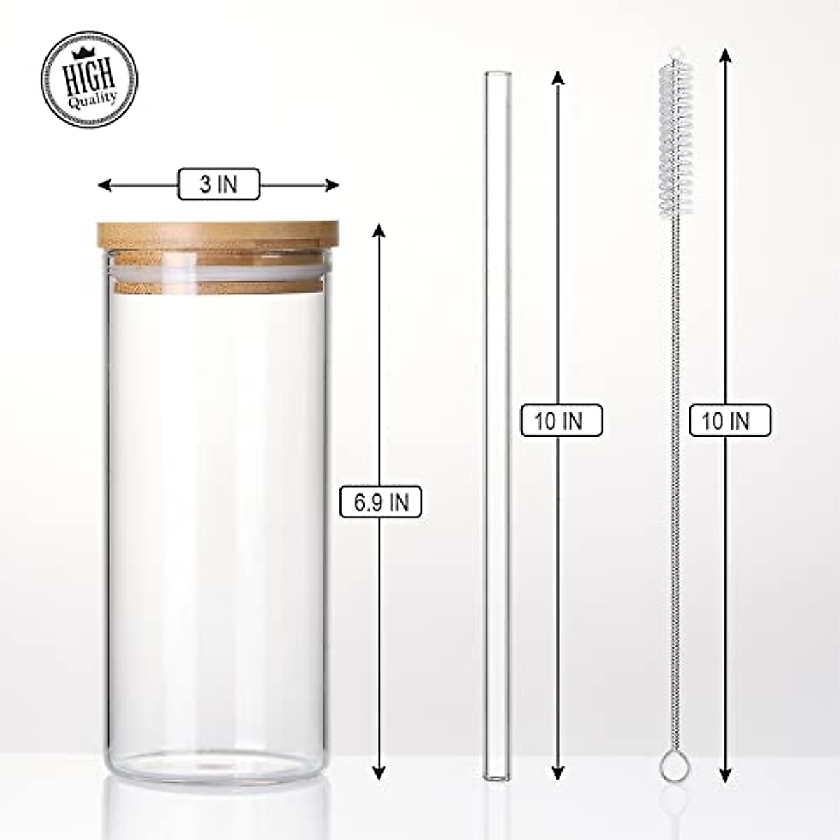 4 Set 20 OZ Drinking Glasses with Bamboo Lids and Straws, Borosilicate Glass Tumbler Cups - Tall Clear Iced Coffee Cups for Smoothie, Water, Juice, Coffee Bar Accessories - Cute Gifts, Reusable