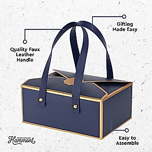 Hammont Gift Boxes for Women - Luxury Gift Box with Faux Leather Handle - 4 Pack of Gift Boxes for Presents – Decorative Bridesmaid Box for Jewelry, Chocolate & Mothers Day – 5”x7”x3” (Blue)
