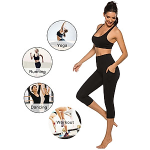 Stelle Womens High Waisted Legging Yoga Pants with Pockets for Workout (Cotton Like Softness-Black, Large)