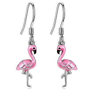 Flamingo Earrings for Women 925 Sterling Silver Pink Flamingo Dangle Drop Earrings Animal Jewelry Christmas Gifts for Women
