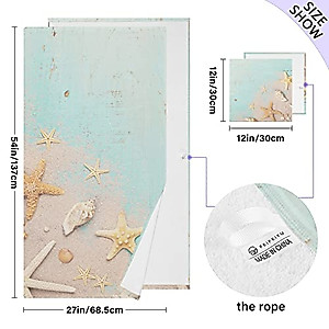 Starfishes Seashells Sand Summer Bath Towel Set Cotton Bath Towels for Bathroom Decorative Bath Towels 1 Bath Towel 1 Washcloth Soft Absorbent Face Towels for Bathroom Hotel Gym