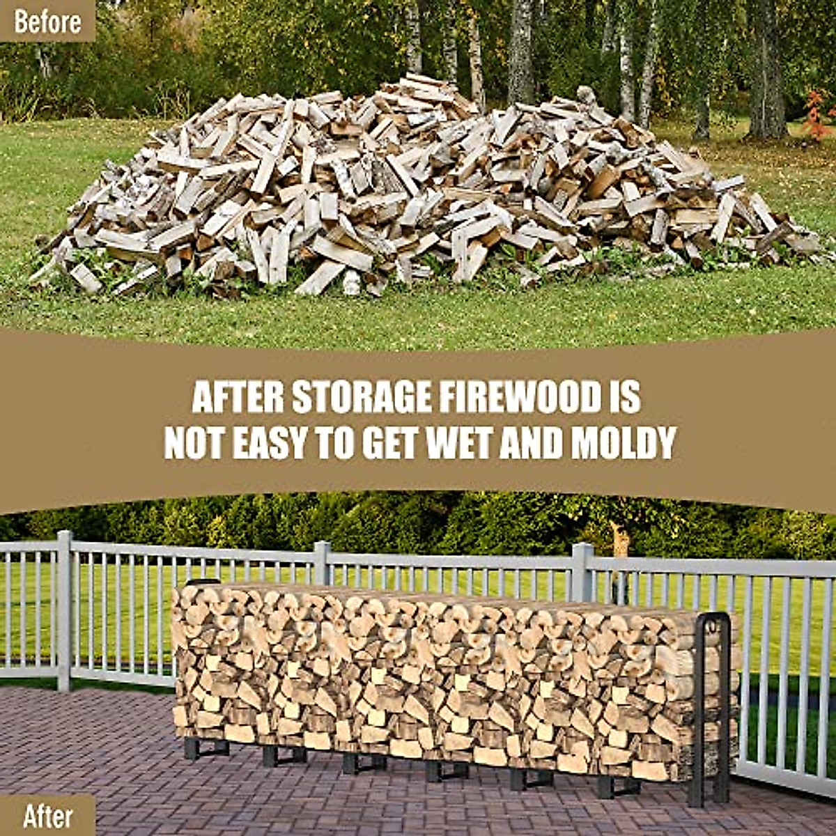 Hokut Firewood Rack Outdoor with Waterproof Cover - Upgraded Heavy Duty 8ft Log Rack Indoor Holder - Adjustable Fire Wood Racks - Black Storage Organizer Stand Tool for Fireplace