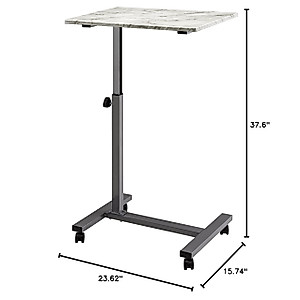Seville Classics Airlift Height Adjustable Mobile Rolling Laptop Cart Computer Workstation Desk Table for Home, Office, Classroom, Hospital, w/Wheels, Overbed Sit Stand (24"), Faux Marble