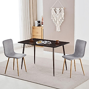 FurnitureR Scandinavian Set of 2,Side Fabric Cushion Seat Accent Sturdy Oak Metal Legs for Kitchen Living Waiting Room Dining Chair, 15" D x 16.5" W x 33.7" H, Grey