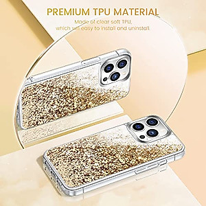 Caka for iPhone 14 Pro Max Case, iPhone 14 Pro Max Phone Case Glitter Bling Sparkle Liquid for Women Girls Flowing Quicksand Clear Case Cover for iPhone 14 Pro Max 2022 - Gold