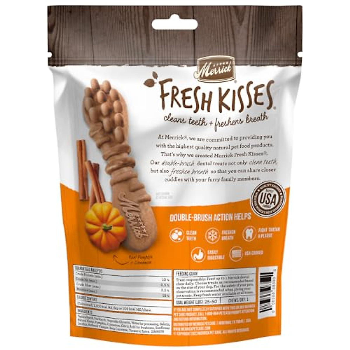Merrick Fresh Kisses Natural Dental Chews, Treats Infused with Pumpkin and Cinnamon for Medium Dogs 25-50 Lbs - 8.1 oz. Pouch