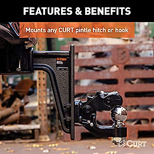 CURT 48349 Adjustable Pintle Mount for 2-1/2-Inch Hitch Receiver, 20,000 lbs, 12-1/2-Inch Height, 10-3/4-Inch Length , Black