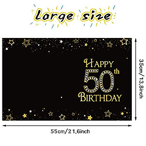 Birthday Card decoration Happy Birthday Jumbo Message Greeting Cards Black and Gold Balloons Stars Birthday Party Decoration Card Guest Book Alternative Sign Poster for men women (50th Birthday)
